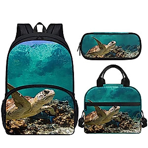 AmzPrint Sea Turtle Backpack With Lunch Box For Girls Boys Kids For Preschool Elementary Middle School Backpack Set