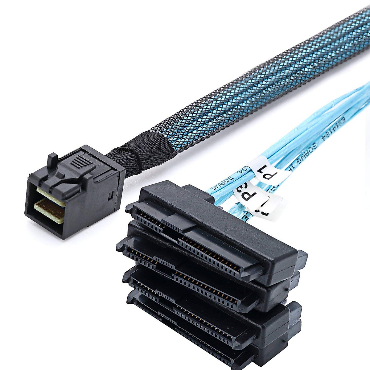 CableDeconn SFF-8643 Internal Mini SAS HD to (4) 29pin SFF-8482 connectors with SAS 15pin Power Port 12GB/S Cable (1M) (H0204)
