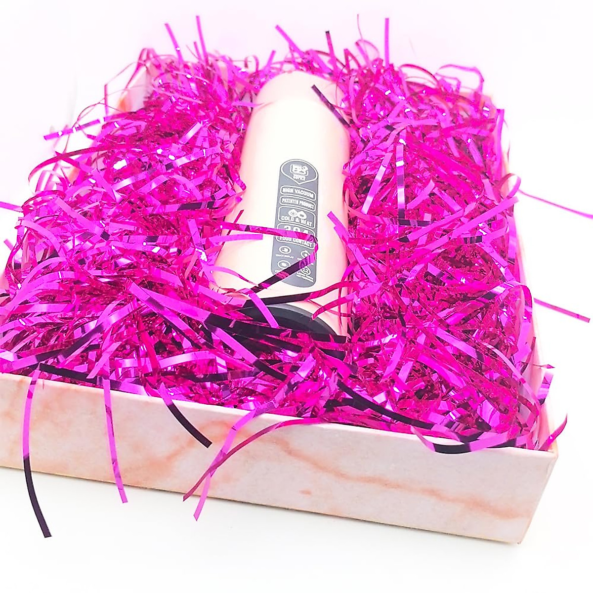 Amsthow Gift Wrap Shredded Filler Basket Grass 1/2 LB Shiny Pink Cut Shred Raffia Box Stuffing for Christmas Birthday Wedding Wrapping Shower (Pink)