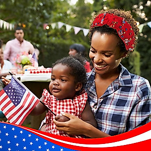 Gushu 4th of July Headband for Women, Fourth of July Red Knotted Patriotic Headband, Wide Top Knot Hair Band with Rhinestones, Beads and American Flag Charms, Memorial Independence Day Party Favors