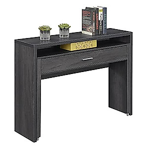 Convenience Concepts Newport JB Console/Sliding Desk with Drawer and Riser, Charcoal Gray
