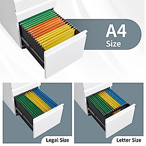 Approgreent Mobile File Cabinet for Home Office, Lockable 3 Drawer Filing Cabinet with Wheels for A4-Size/Letter-Size/Legal-Size, Fully Assembled Except Casters, White