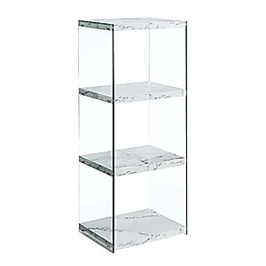 Convenience Concepts SoHo Glass Desk with Charging Station, 42", Faux White Marble & SoHo 4 Tier Tower Bookcase, White Faux Marble