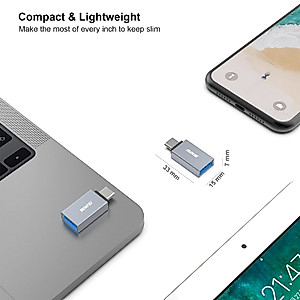 BENFEI USB C to USB 3.0 Adapter, 3 Pack USB C to A Male to Female Adapter Compatible with iPhone 15 Pro/Max, MacBook Pro/Air 2023, iPad Pro, iMac, S23, XPS 17, Surface Book 3 and More - Gray