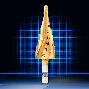 Hilitand Step Drill Bit, High Speed Steel Stepped Cone Drill Bit Coated Spiral Flute Hex Shank 4-20mm