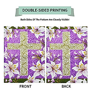 LAYOER Burlap home Garden Flag Easter Lilies 12.5x18 Inch Double Side Cross Religious Spring Flowers yard Outdoor banner