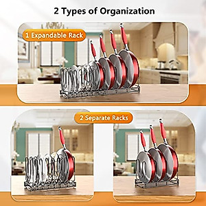 Pots and Pans Organizer, MUDEELA 11 Expandable Pot or Lid Holder, Organizer Rack for Cabinet with 11 Adjustable Dividers,Space-saving Kitchen Organizer Suitable for Pan Drawer, Counter Top, Cupboard