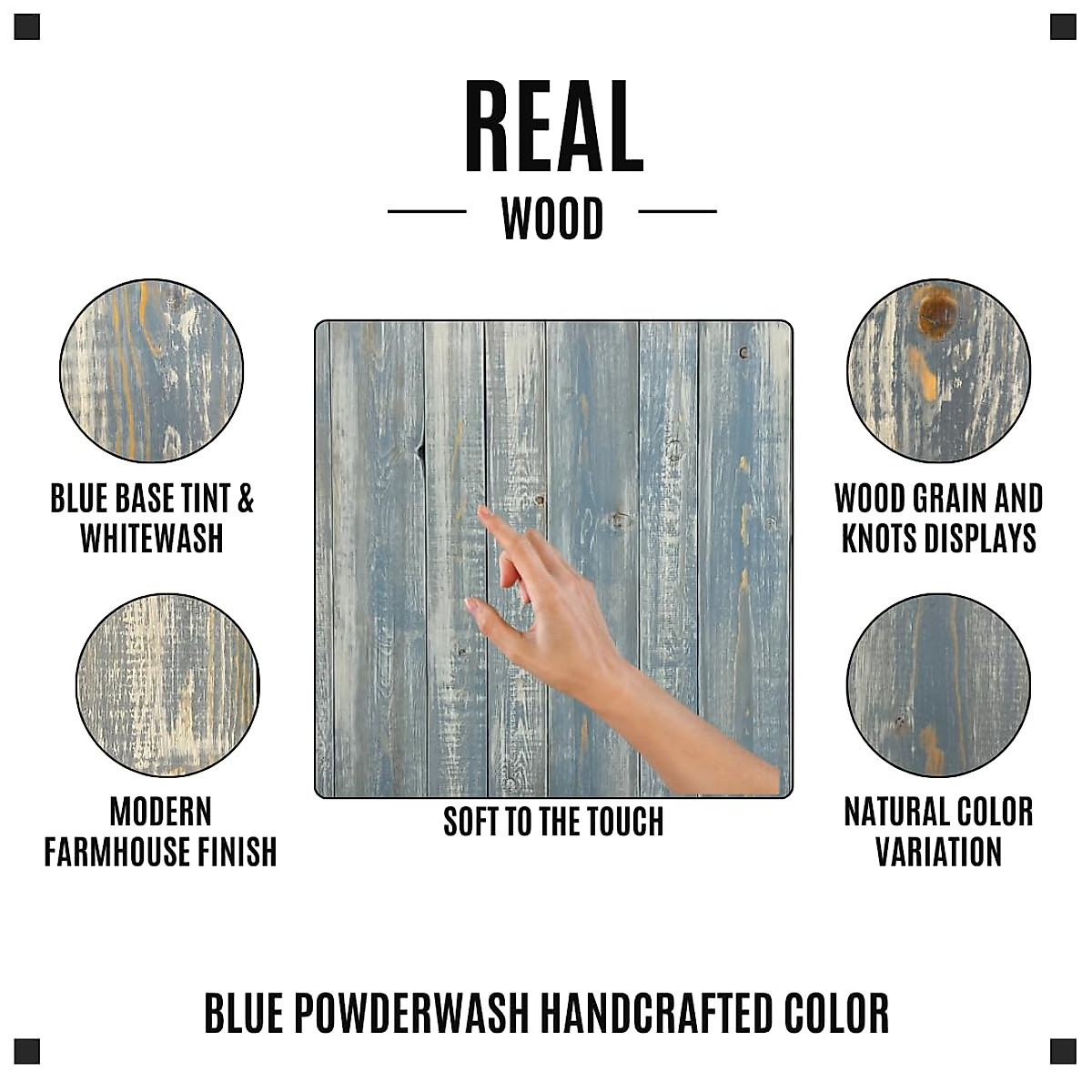 Barn Walls Solid Wood Headboard King Size, Blue Powderwash Finish with Smooth Natural Wood Grain, Handcrafted Wall-Mounted Panel Head Board, Adjustable Height, Modern Farmhouse Bedroom, Built to Last