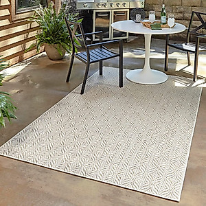 Unique Loom Outdoor Trellis Collection Area Rug - Deco Trellis (5' 3" x 8' Rectangle, Taupe/ Ivory)
