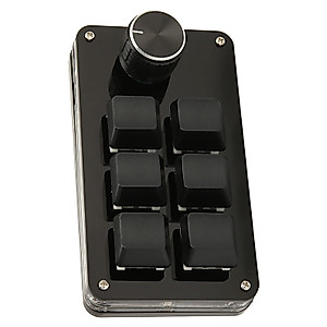 One Hand Macro Mechanical Keyboard, 6 Key Mini Keypad with Knob, DIY Programmable Keyboard for Gaming, Designers and Video Editors