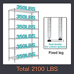 18" D×48" W×72" H Wire Shelving Unit Metal Shelf with 6 Tier Casters Adjustable Layer Rack Strong Steel for Commercial Restaurant Garage Pantry Kitchen Garage，Chrome