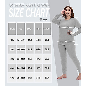 COOTRY Plus Size Thermal Underwear for Women Long Johns Fleece Lined Base Layer Sets Set - Light Gray 4XL