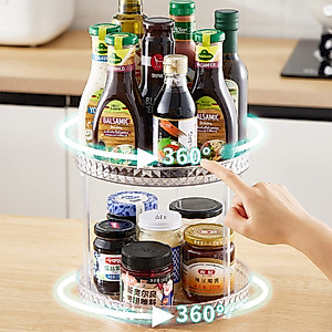 2 Tier Lazy Susan Organizer, Vanity Countertop Makeup Organizing Turntable Kitchen Spice Rack, Raised Edge Swivel Organizer for Spices, 2 Tier Table top Display Shelf Round, Dining Room Organizer