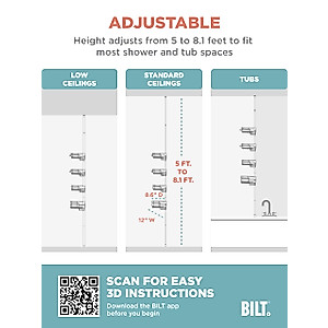 Zenna Home Tension Pole Shower Caddy with 4 L-Shaped Shelves with Hooks, Bronze, 60-97 Inch – Rust-Resistant Corner Shower Organizer Shelf – Adjustable Shower Rack for Bath Essentials