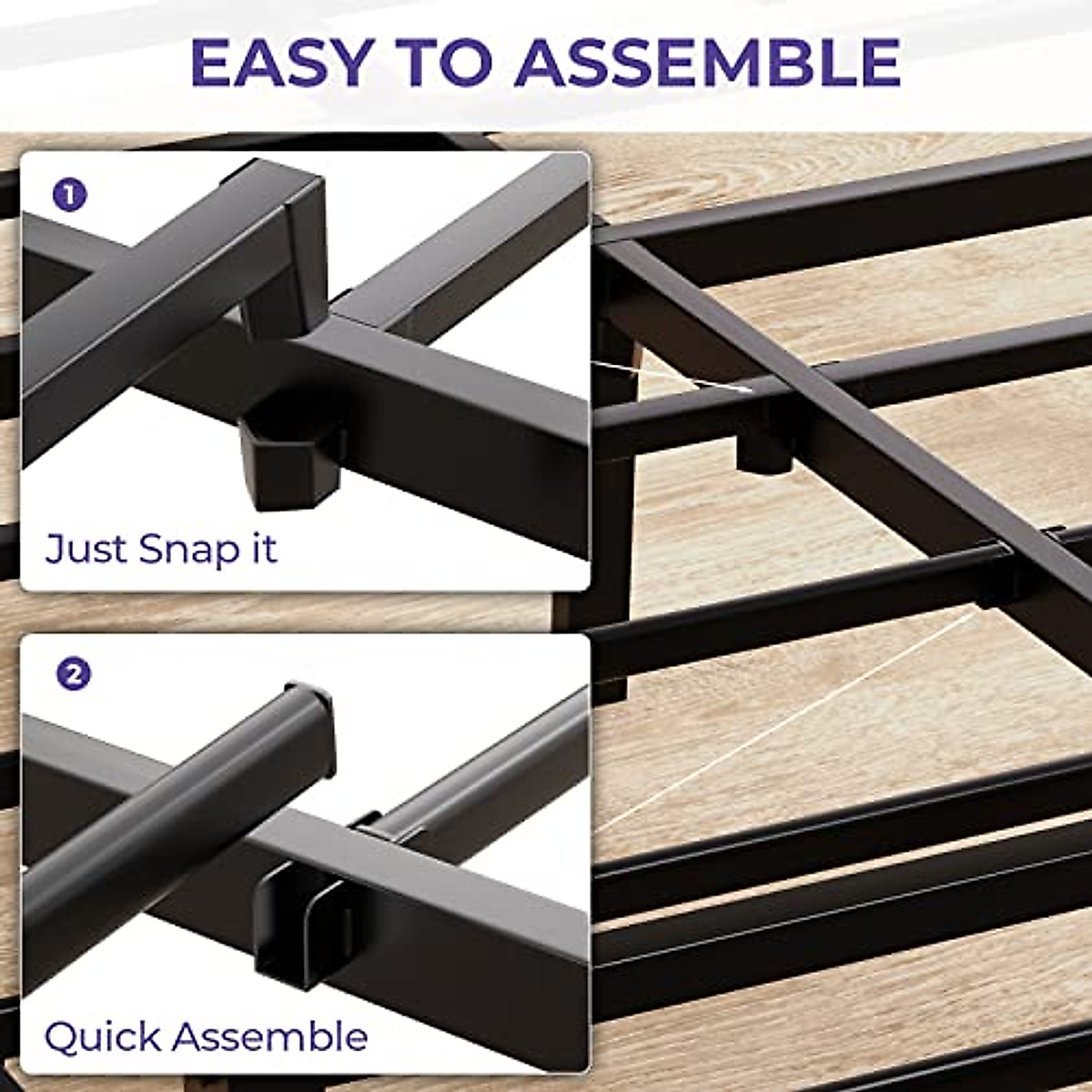 GreenForest King Size Bed Frame with Headboard Easy Assemble, 14 inch Heavy Duty Metal Platform Bed Base with Storage No Box Spring Needed Mattress Foundation, Noise Free, Black