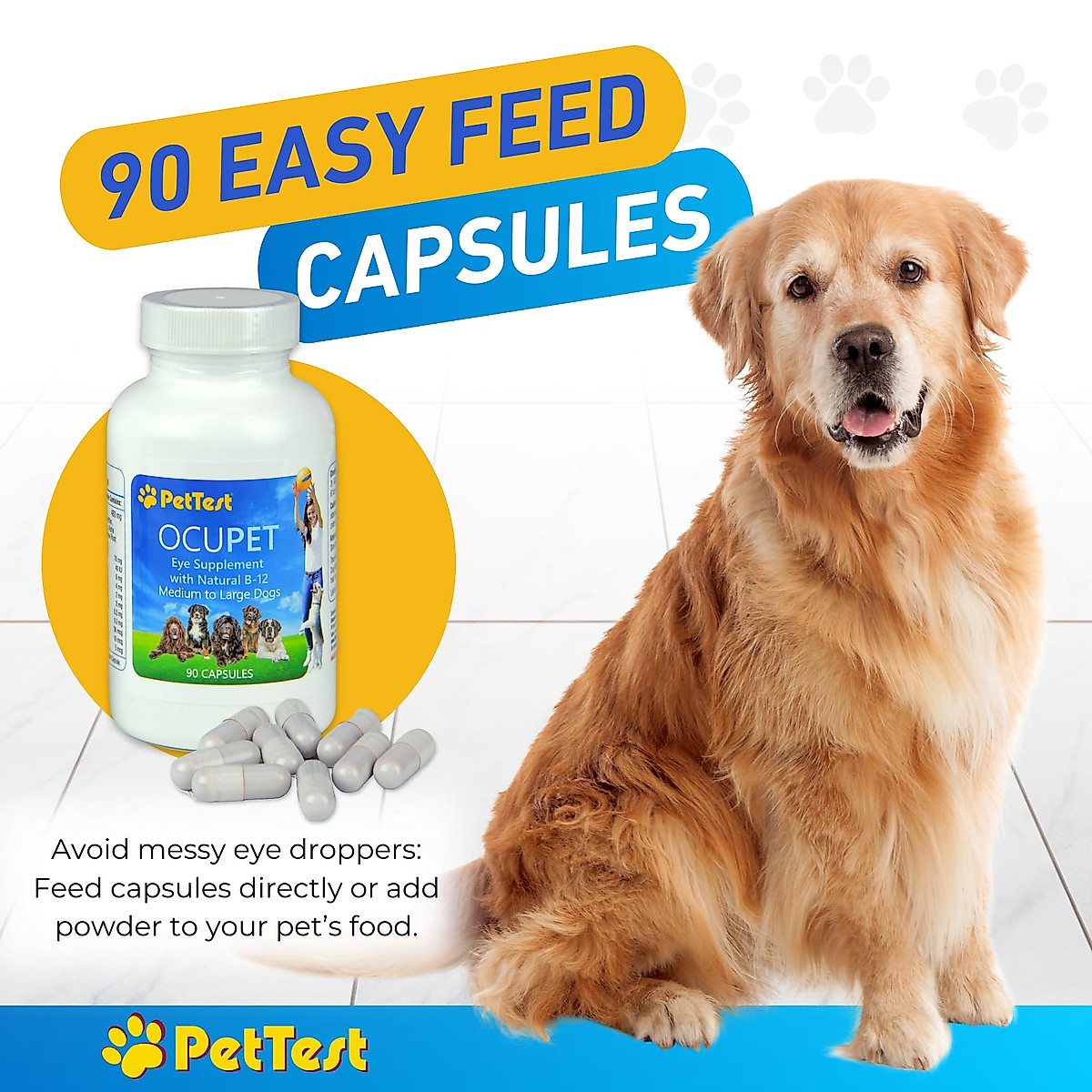 Ocupet Advanced Vision and Eye Health Supplement for Medium to Large Dogs Packed with Natural B12, Grape Seed Extract and Lutein to Support Pets with Diabetes or Eye Related Conditions-90 Capsules