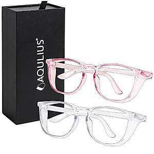 Aqulius 2 Pack Stylish Safety Glasses Goggles Anti Fog, Scratch Resistant, Safety Glasses for Women, Blue Light, Glasses for Nurses