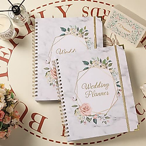 Wedding Planner - Wedding Planner Book and Organizer for the Bride with 5 Tabbed Sections, 9" x 11.9", Hardcover with Metal Corner + 5 Inner Pockets + Sticker + Elastic Closure Band - Wedding Marble