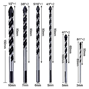 AuSL 10PCS Masonry Drill Bits Set, Professional Drill Bits Set Concrete for Tile, Brick, Cement, Concrete, Glass, Plastic, Cinder block, Wood Chrome Plated With Industrial Strength Carbide Tips