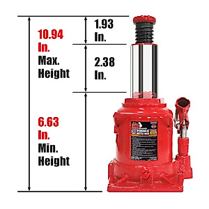 BIG RED T92007A Torin Hydraulic Stubby Low Profile Welded Bottle Jack, 20 Ton (40,000 lb) Capacity, Red