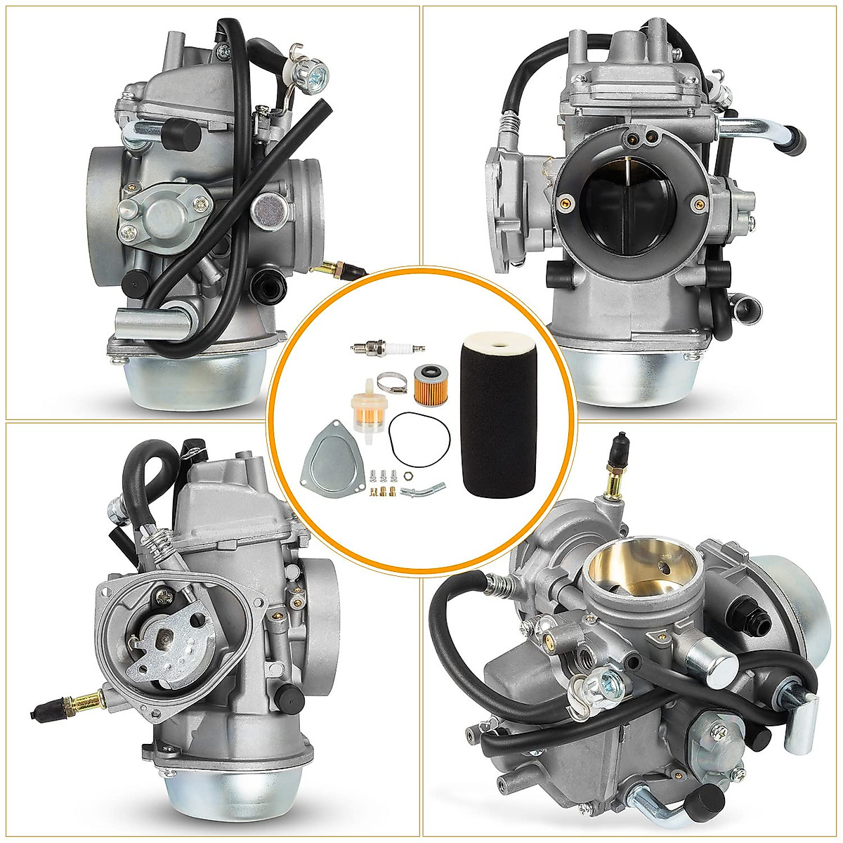 YFM660 Carburetor Carb With Oil Filter & Spark plug Compatible with 2002-2008 Yamaha Grizzly 660 4-Stroke Engine Replace PD42J 1UY-14451-00-00