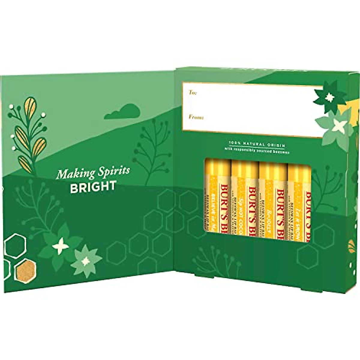 Burt's Bees Christmas Gifts, 4 Lip Balm Stocking Stuffers Products, Jingle Balms Set - Classic Beeswax Moisturizing Lip Balm