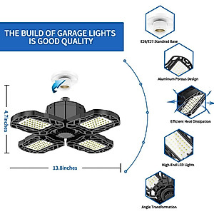 Lazzgan LED Garage Light, 120W LED Garage Ceiling Lights with 4 Deformable Panels, Extra Bright 12000LM E26 High Bay LED Shop Lighting Fixtures for Garage, Basement