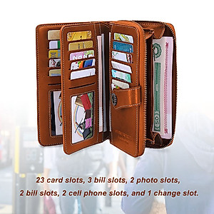 Chihutown Large Capacity RFID Blocking Leather Wallets, Women's Luxury Clutch, Credit Card Organizer with Wristlet