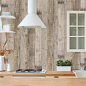 Anmon Wood Contact Paper 17.7" x 118" Peel and Stick Wallpaper, Grey Distressed Wood Wallpaper Shiplap Self Adhesive Removable Wall Paper, Wood Look Plank Rustic Natural Contact Paper for Wall