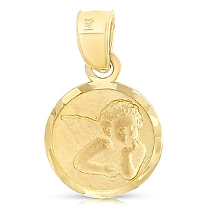 Ioka 14K Yellow Gold Dainty Angel Pendant Religious Charm with 0.5mm Box Chain Necklace For Women - 16"