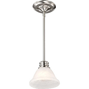 Nuvo 60/365 One Light Mini Pendant, 7 in, Brushed Nickel/Alabaster Glass