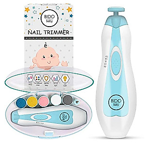 BİDO Baby Nail Trimmer File Electric-Safe Baby Nail Clippers,Manicure Kit for Newborn Toddler and Kids,12 Grinding Heads and LED Light, Pink or Blue (Blue)