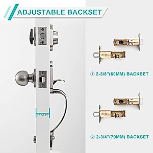 Natsukage Front Door Handle Front Door Lock Set Satin Nickel Entrance Handle Set with Lock Heavy-Duty Adjustable Entry Door Lock Set with Deadbolt and Knob Handle Reversible for Right & Left Handed