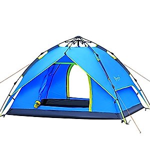 Qisan Family Camping Tent 3-4 Person Automatic Hydraulic Canopy Tent Easy to Set up and Package Windproof Backpacking Tent for Camping, Hiking, Outdoor Festivals, Car Trip Blue Color