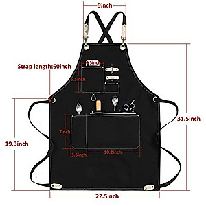 Mactso Chef Apron Water Resistant Canvas Cross Back Adjustable Apron for Men Women(Black)