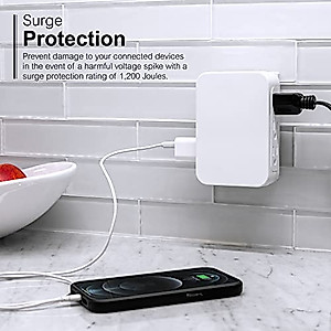 GE Pro 6-Outlet Extender, Surge Protector, Side Access, Wall Tap Adapter, 3-Prong, 1200 Joules, Warranty, UL Listed, White, 10353