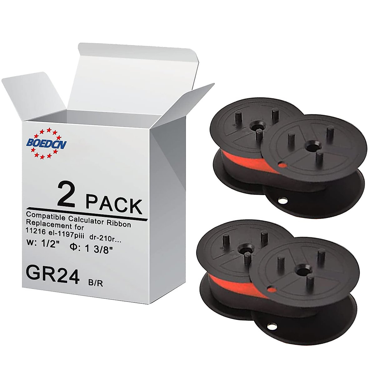 2 Pack Replacement for Porelon 11216 Universal Twin Spool Calculator Ribbon Universal GR24br Compatible with Sharp el-1197piii Nukote BR80c Casio fr-2650tm Adding Machine Ribbons Universal (Black/Red)