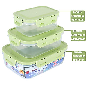 HoleviFO Food Containers Set with Lids Airtight - Plastic Lunch Bento Boxes - Meal Prep Containers, Microwave, Dishwasher, and Freezer Safe (Green)