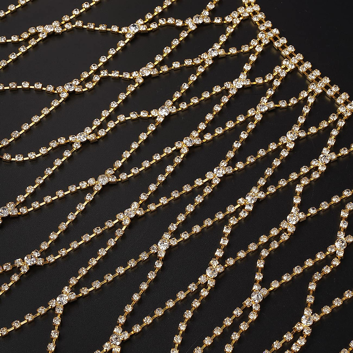 Chargances Sexy Layered Rhinestone Tassle Body Chains for Women Sparkly Crystal Waist Chain Dance Skirts Belly Chains Nightclub Accessories for Party Prom (Style 1)