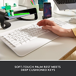 Logitech Signature K650 Comfort Full-Size Wireless Keyboard with Wrist Rest, BLE Bluetooth or Logi Bolt USB Receiver, Deep-Cushioned Keys, Numpad, Compatible with Most OS/PC/Window/Mac - Off White