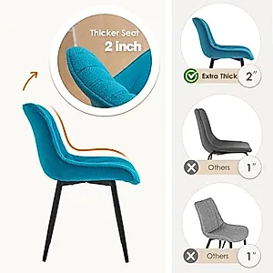 YOUNUOKE Comfortable Dining Chairs Set of 2, Mid-Century Modern Kitchen Dining Room Chairs, Upholstered Backrest Boucle Dining Chair with Black Metal, Teal