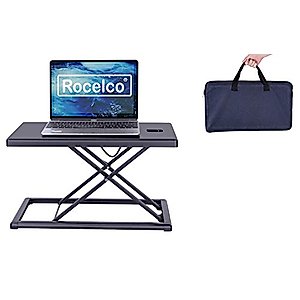 Rocelco 19" Portable Laptop Riser, Height Adjustable Travel Standing Desk Converter, Premium Compact Sit Standup Keyboard Monitor Rising Workstation with Carry Bag, Black R PDRB