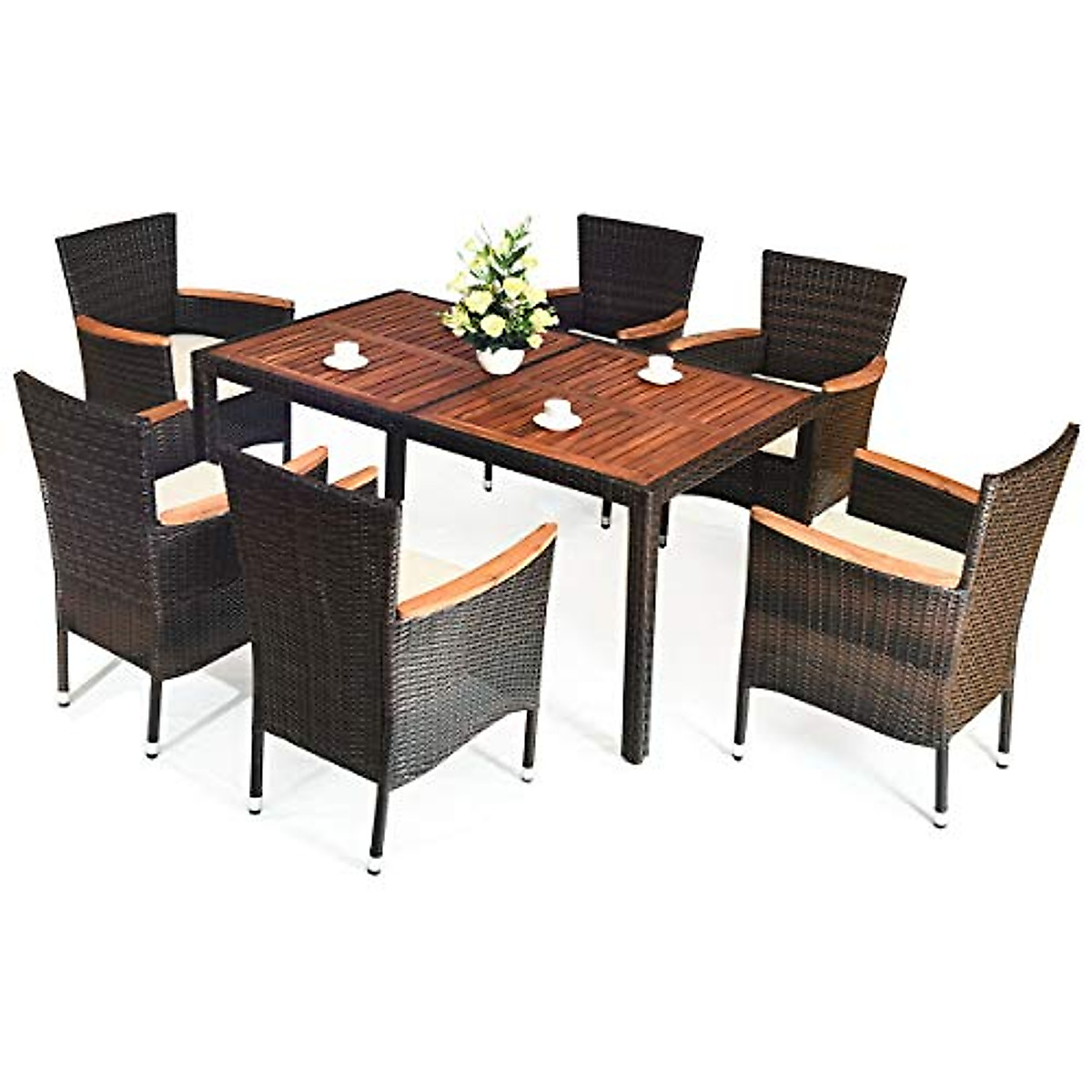 Lek Store 7 Pcs Outdoor Patio Dining Set Garden Rattan, Steel, Wood, Home Garden Furniture Design Will be The Focus of Your Garden, Courtyard, Indoor, Outdoors Living Sofa, Patio, Poolside, Backyard.