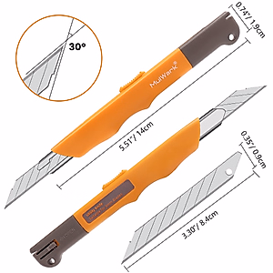Mulwark 11PC Box Cutter Retractable Utility Knife Set - Heavy Duty Craft Knife with 10PC Sharp Snap-off 9MM 30 Degree Blades for Precision Cutting