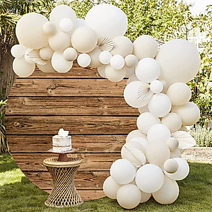 OERJU 7.2x7.2ft Rustic Wood Round Backdrop Cover Retro Wooden Board Circle Photography Background Baby Shower Wedding Bridal Shower Birthday Party Decoration Banner Photo Booth Props