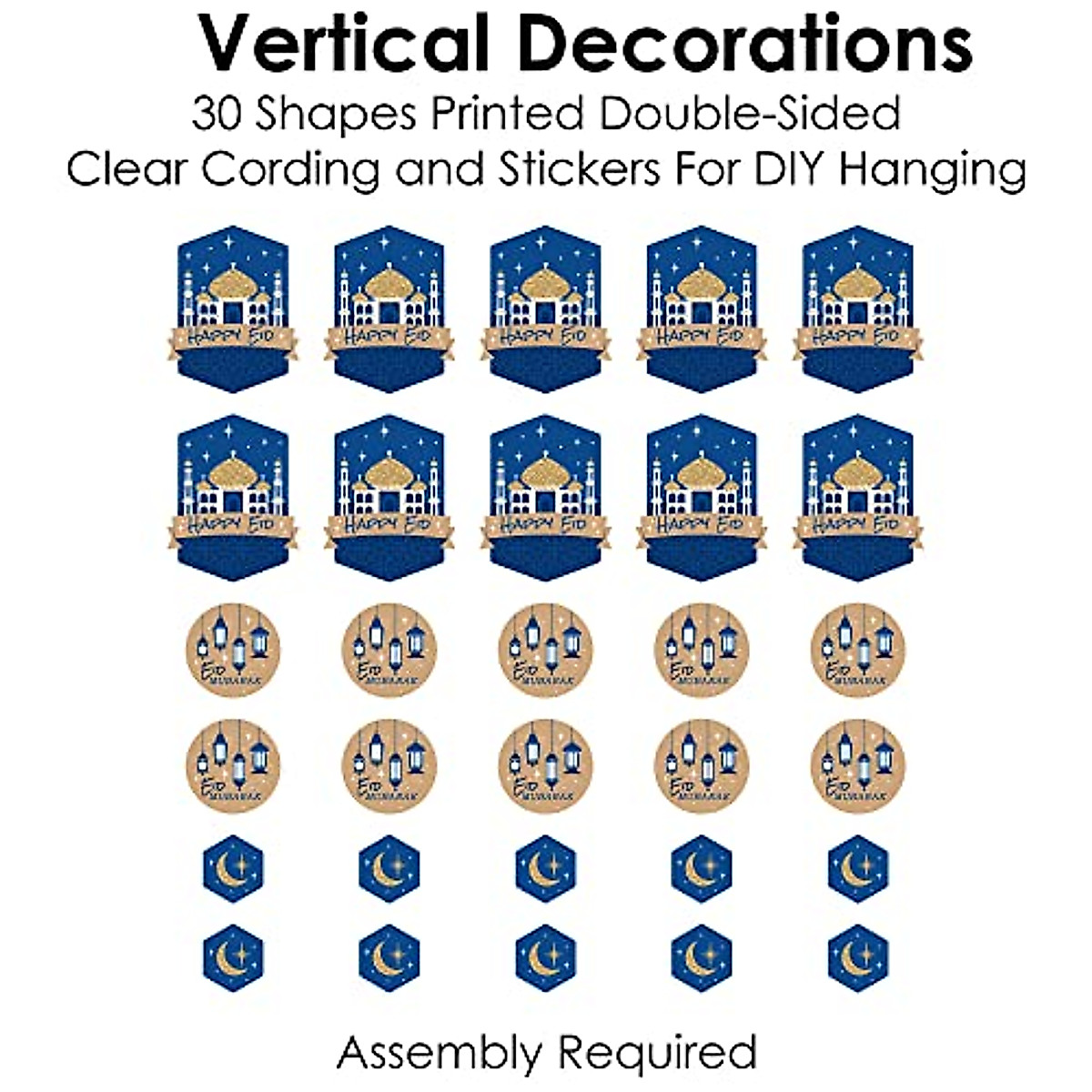 Big Dot of Happiness Ramadan - Eid Mubarak Party DIY Dangler Backdrop - Hanging Vertical Decorations - 30 Pieces