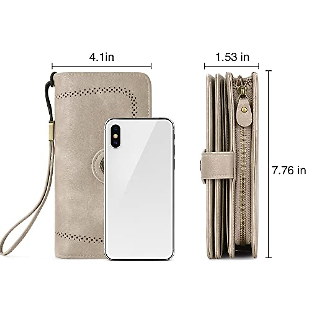 CLUCI Wallet for Women Leather Large Capacity Purse Wristlet Clutch RFID Blocking Credit Card Holder with ID Window Two-toned Gray