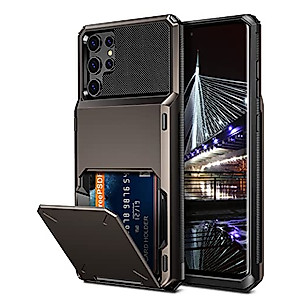 Vofolen for Galaxy S22 Ultra Case Wallet Credit Card Holder 4-Card Slot Hidden Back Pocket Dual Layer Hybrid Rugged Rubber Bumper Protective Hard Shell Cover for Samsung Galaxy S22 Ultra Gun