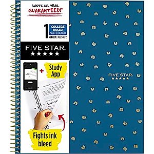 Five Star Spiral Notebook Plus Study App, 1-Subject, College Ruled Paper, 11" x 8-1/2", 100 Sheets, Design Will Vary (06348)