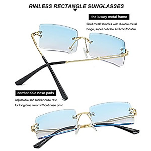 Gleyemor Rimless Rectangle Sunglasses for Women Mens Fashion Vintage Frameless Square Glasses with Gradient Lens (Blue/Pink)